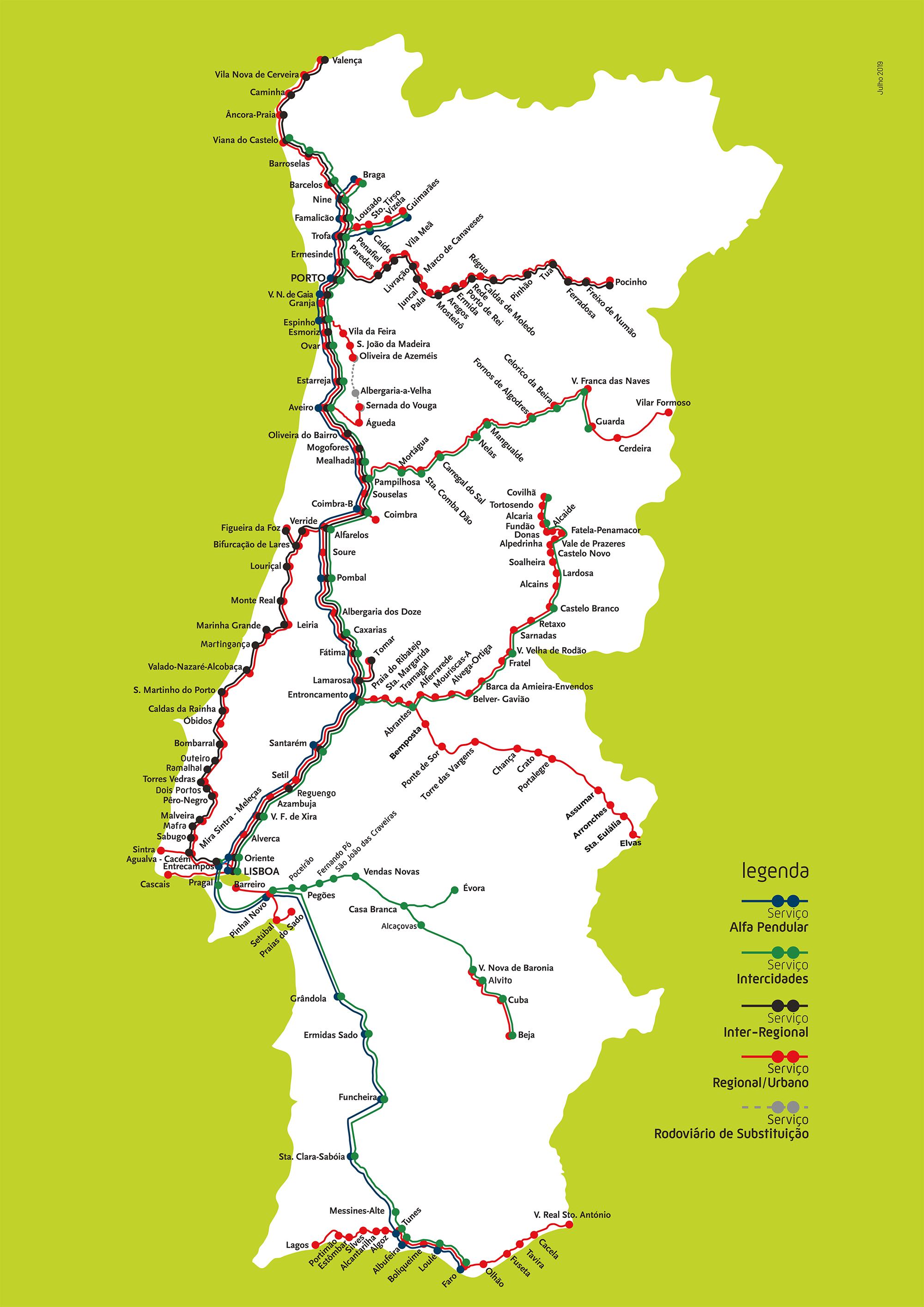 Portugal mapa de trenes - Tren mapa de Portugal (en el Sur de Europa ...
